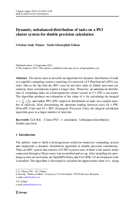 (PDF) Dynamic, unbalanced distribution of tasks on a PS3 cluster system ...