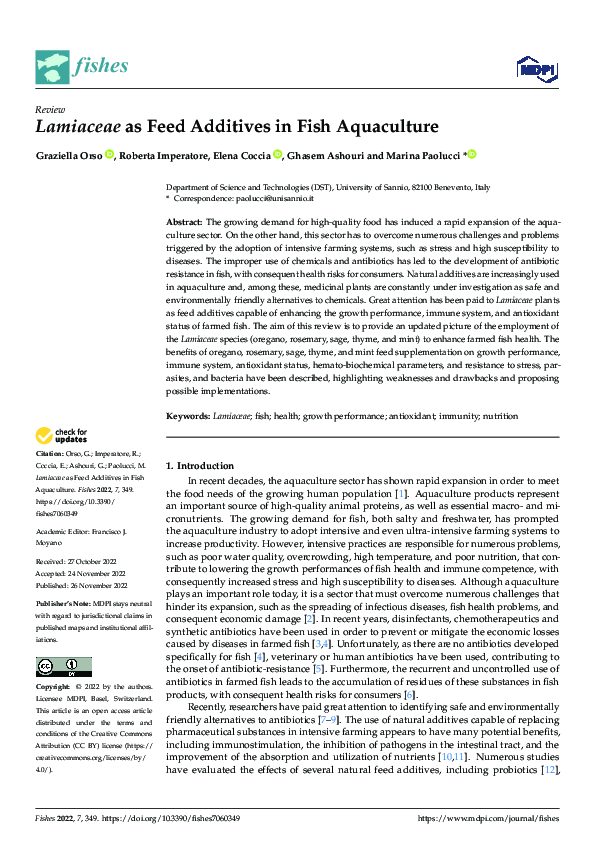 (PDF) Lamiaceae as Feed Additives in Fish Aquaculture
