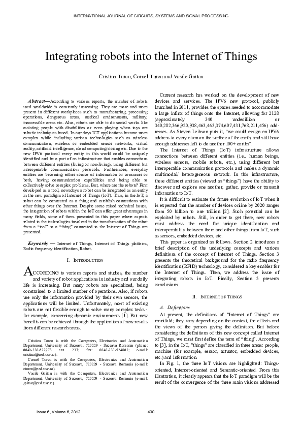 (PDF) Integrating robots into the Internet of Things