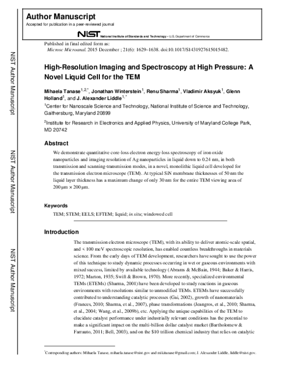 (PDF) High-Resolution Imaging and Spectroscopy at High Pressure: A ...