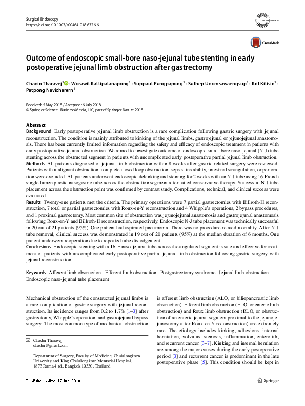 (PDF) Outcome of endoscopic small-bore naso-jejunal tube stenting in ...
