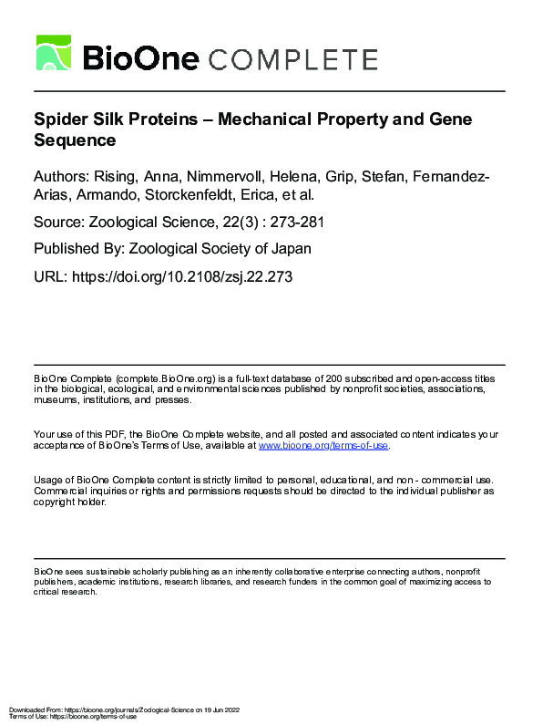(PDF) Spider Silk Proteins – Mechanical Property and Gene Sequence