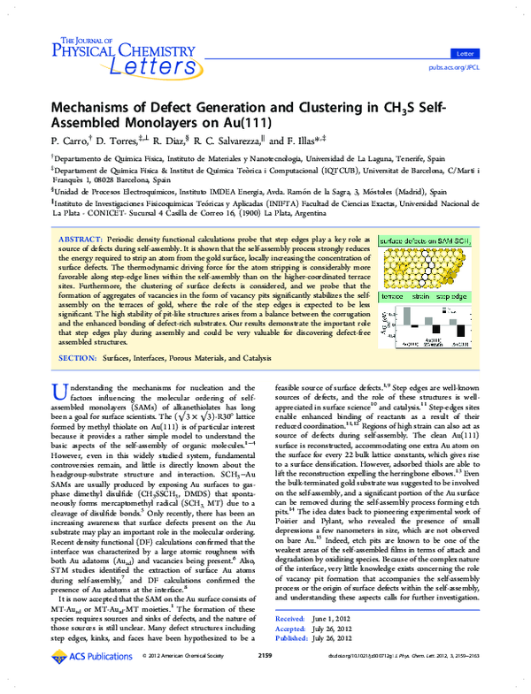 (PDF) Mechanisms of Defect Generation and Clustering in CH3S Self ...