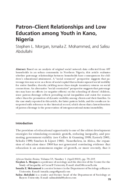 (PDF) Patron–Client Relationships and Low Education among Youth in Kano ...
