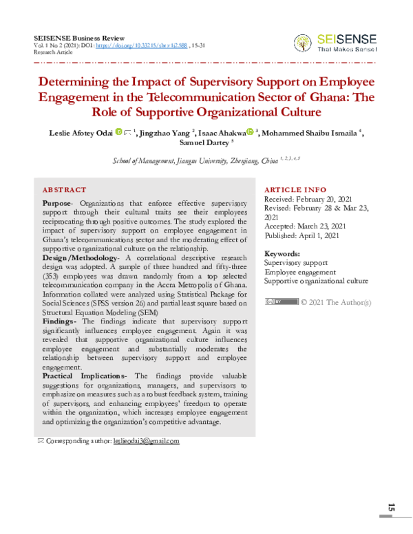 (PDF) Determining the Impact of Supervisory Support on Employee Engagement in the ...