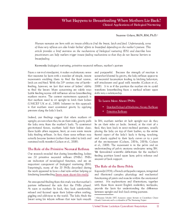 (PDF) What Happens to Breastfeeding When Mothers Lie Back? Clinical ...