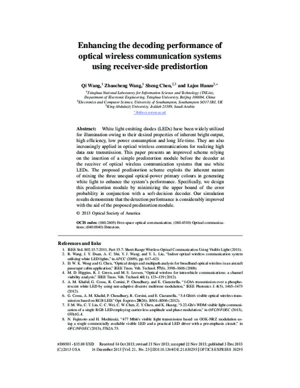 (PDF) Enhancing the decoding performance of optical wireless communication systems using ...