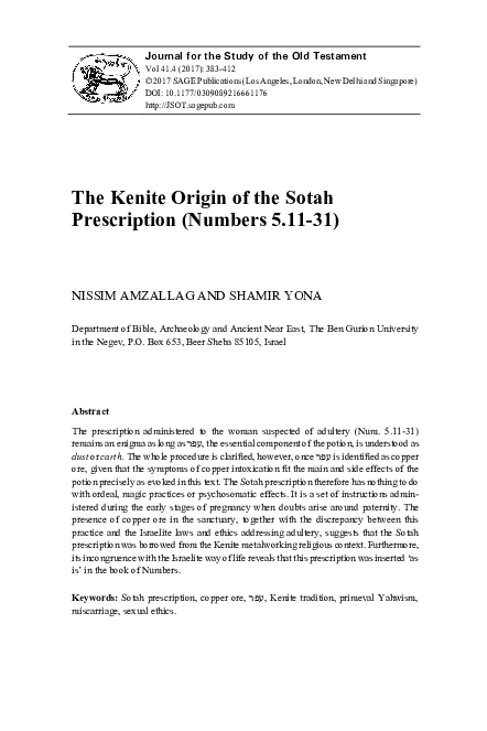 (PDF) The Kenite Origin of the Sotah Prescription (Numbers 5.11–31)