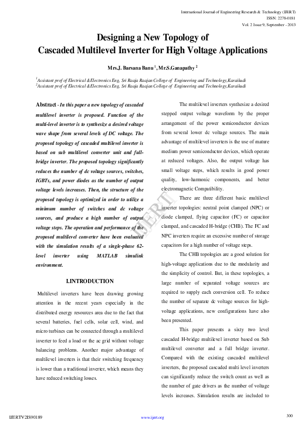 (PDF) Designing a New Topology of Cascaded Multilevel Inverter for High Voltage Applications