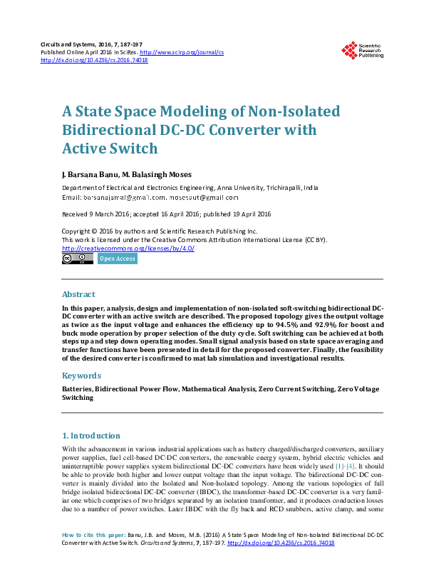 Pdf A State Space Modeling Of Non Isolated Bidirectional Dc Dc