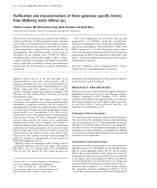 (PDF) Purification and characterization of three galactose specific lectins from Mulberry seeds ...