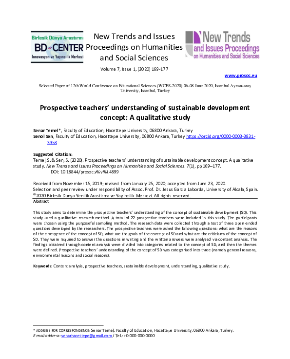(PDF) Prospective teachers' understanding of sustainable development ...