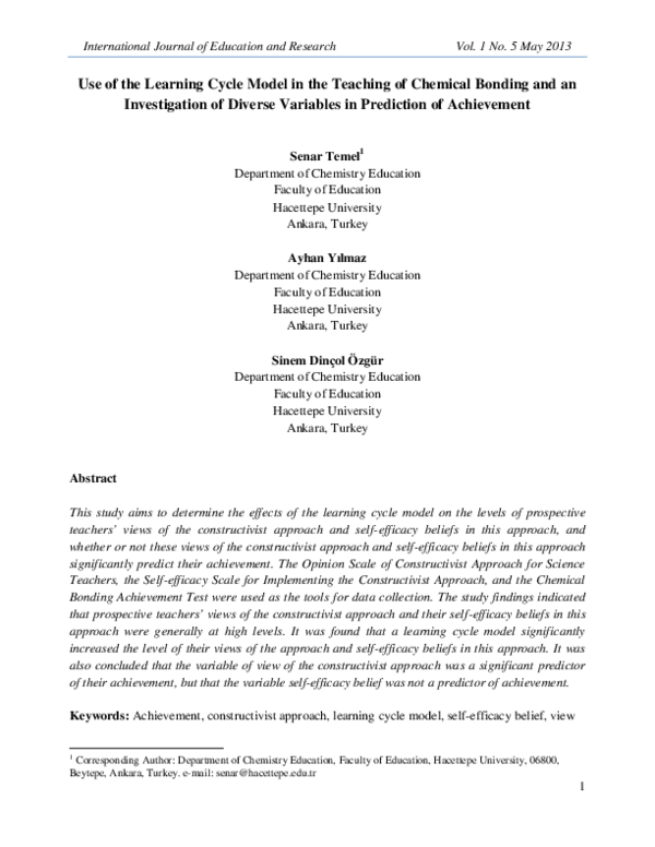 (PDF) Use of the Learning Cycle Model in the Teaching of Chemical ...