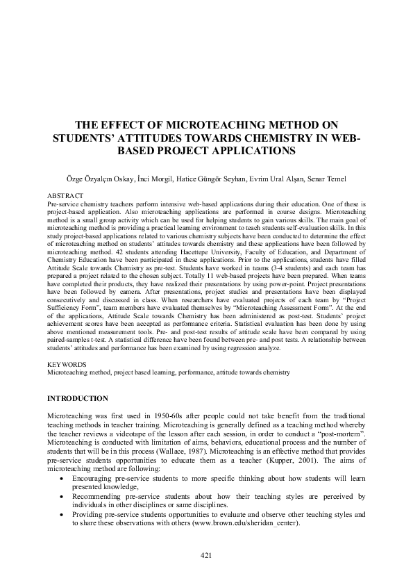 (PDF) The Effect of Microteaching Method on Students’ Attitudes Towards Chemistry in Web- Based ...