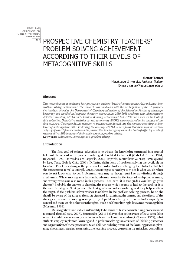 (PDF) Prospective Chemistry Teachers’ Problem Solving Achievement According to Their Levels of ...