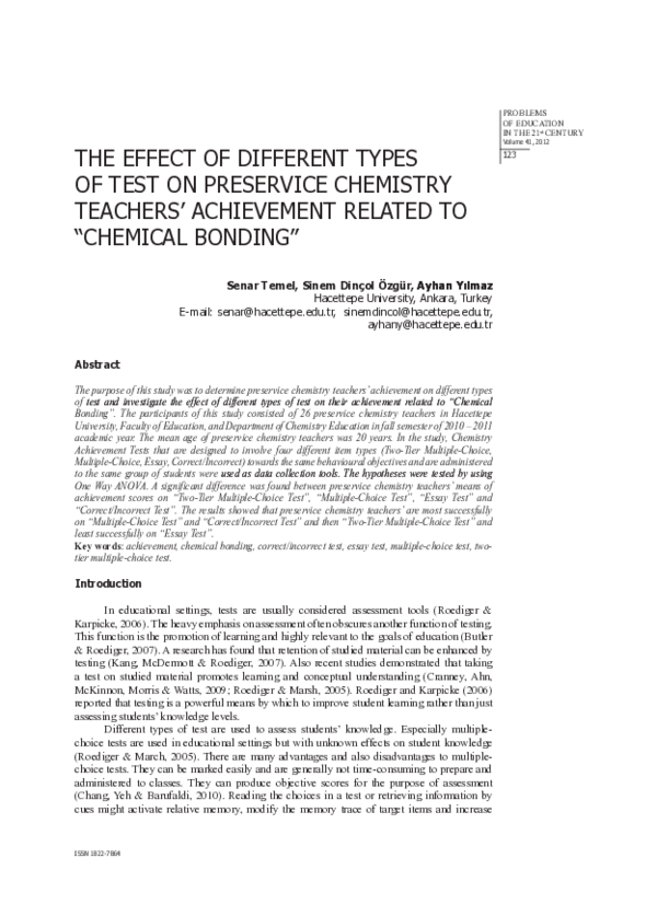 (PDF) The Effect of Different Types of Test on Preservice Chemistry ...