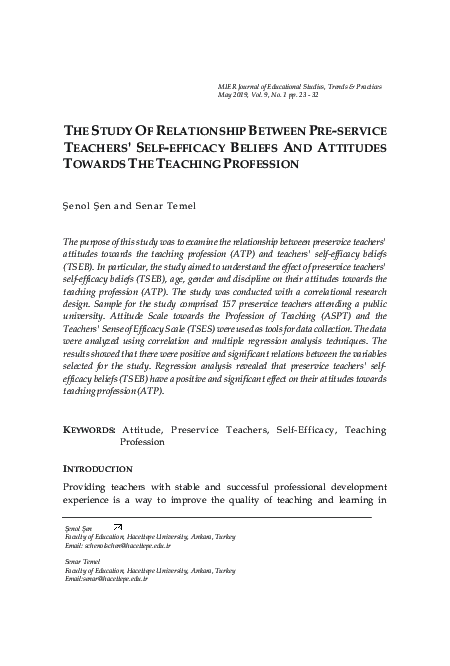 (PDF) The Study of Relationship Between Pre-Service Teachers' Self-Efficacy Beliefs and ...
