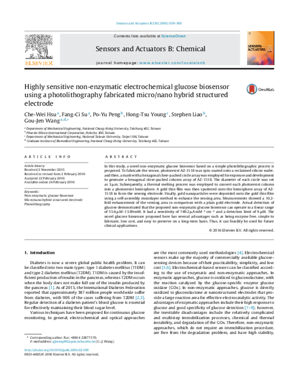 (PDF) Highly sensitive non-enzymatic electrochemical glucose sensor surpassing water oxidation ...
