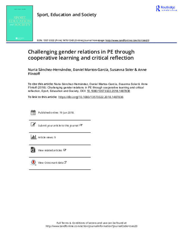 (PDF) Challenging gender relations in PE through cooperative learning and critical reflection