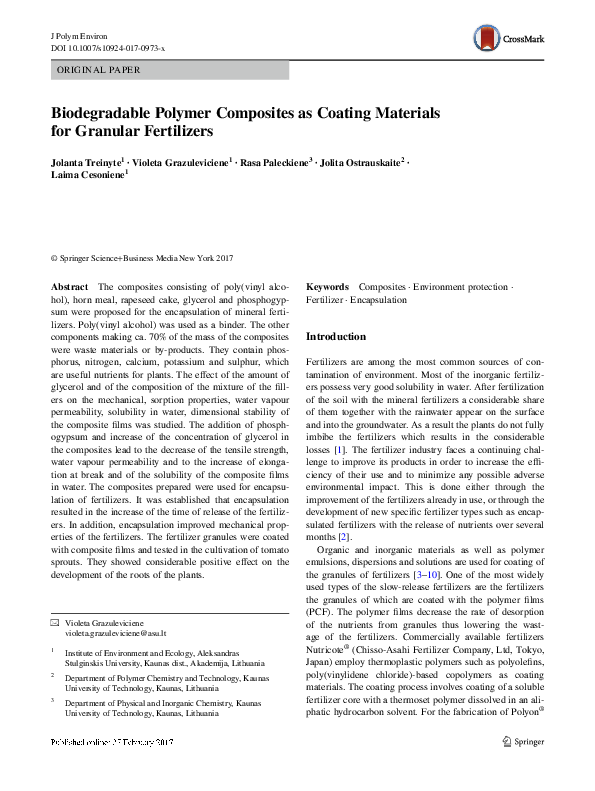 (PDF) Biodegradable Polymer Composites as Coating Materials for ...