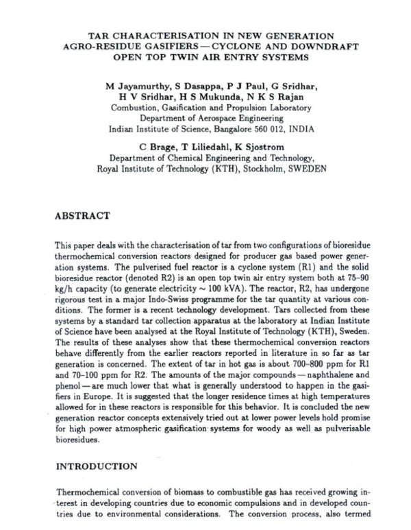 (PDF) Tar Analysis in Innovative Agro-Residue Gasifiers