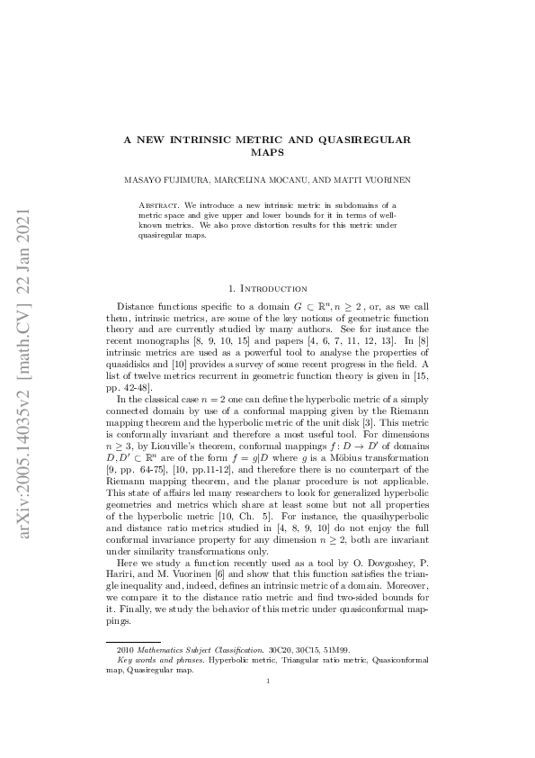 (PDF) A new intrinsic metric and quasiregular maps
