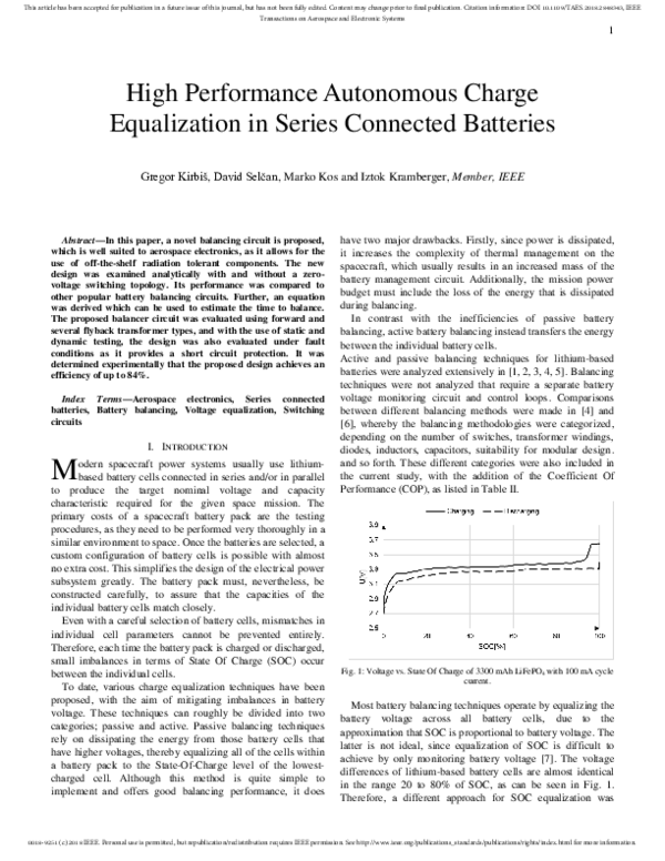(PDF) High Performance Autonomous Charge Equalization in Series Connected Batteries