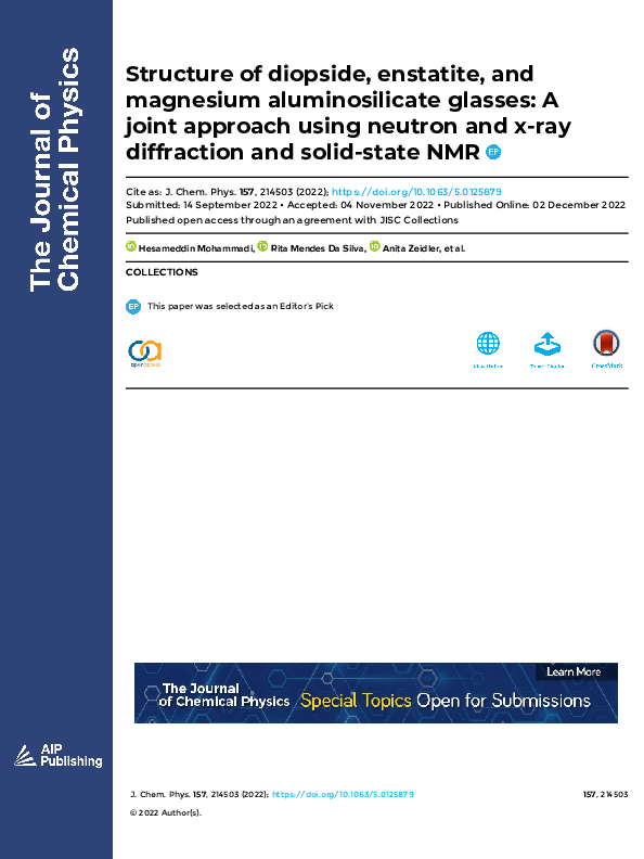 (PDF) Structure of diopside, enstatite, and magnesium aluminosilicate ...