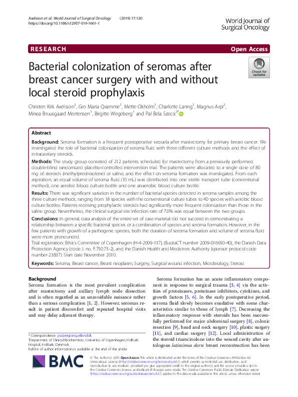 (PDF) Bacterial colonization of seromas after breast cancer surgery ...