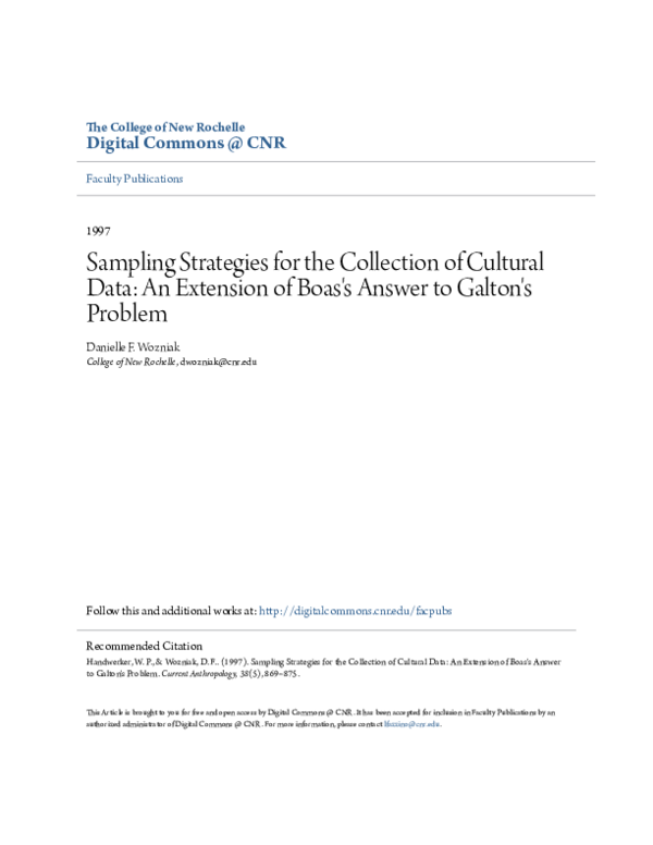 (PDF) Sampling Strategies for the Collection of Cultural Data: An ...