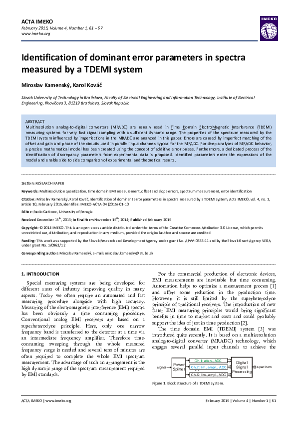 Pdf Identification Of Dominant Error Parameters In Spectrum Measured By Tdemi System Karol