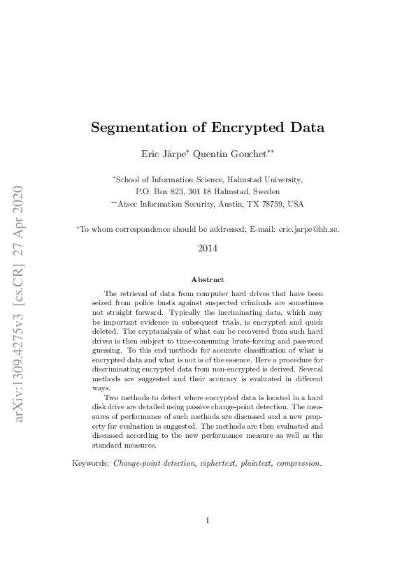 (PDF) Segmentation of Encrypted data