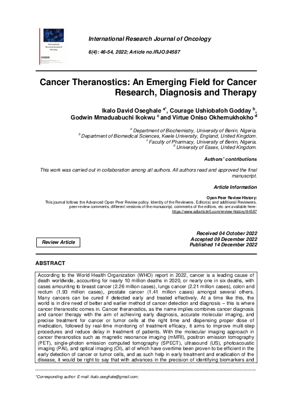 (PDF) Cancer Theranostics: An Emerging Field for Cancer Research, Diagnosis and Therapy | Ikalo ...