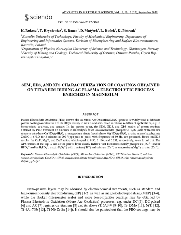 (PDF) GDOES, XPS, and SEM with EDS analysis of porous coatings obtained ...