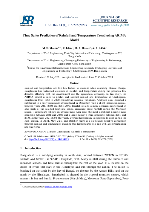 Pdf Time Series Prediction Of Rainfall And Temperature Trend Using Arima Model