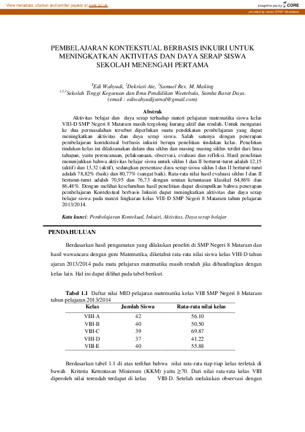 (PDF) Pembelajaran Kontekstual Berbasis Inkuiri Untuk Meningkatkan Aktivitas Dan Daya Serap ...