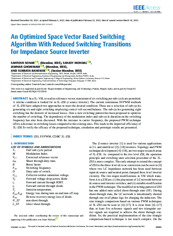 Pdf An Optimized Space Vector Based Switching Algorithm With Reduced