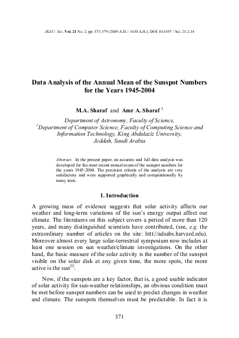 (PDF) Data Analysis of the Annual Mean of the Sunspot Numbers for the ...