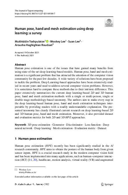 Pdf Human Pose Hand And Mesh Estimation Using Deep Learning A Survey 