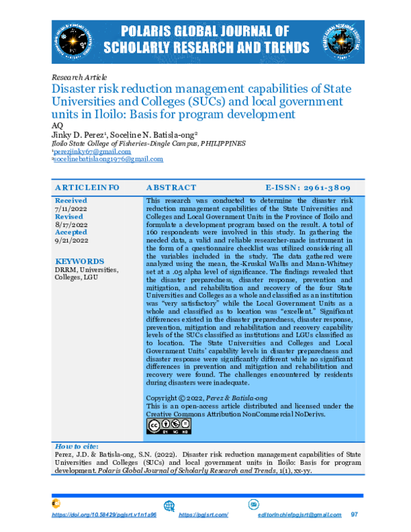 (PDF) Disaster Risk Reduction Management Capabilities of State Universities and Colleges and ...