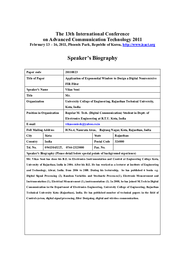 (PDF) Exponential Window in FIR Filter Design