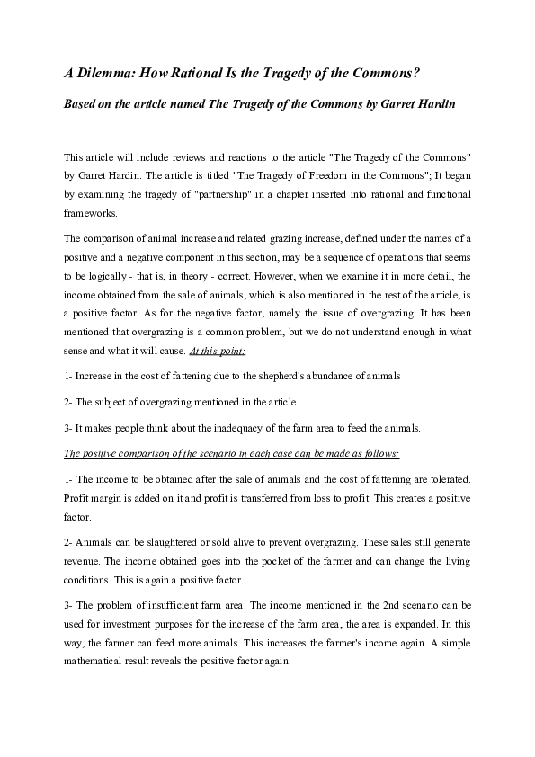 (DOC) A Dilemma: How Rational Is the Tragedy of the Commons