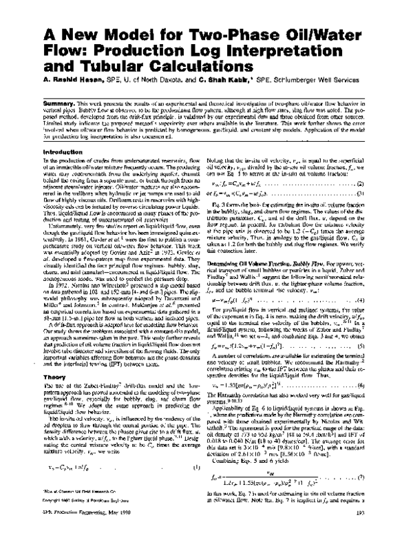 (PDF) A New Model for Two-Phase Oil/Water Flow: Production Log ...