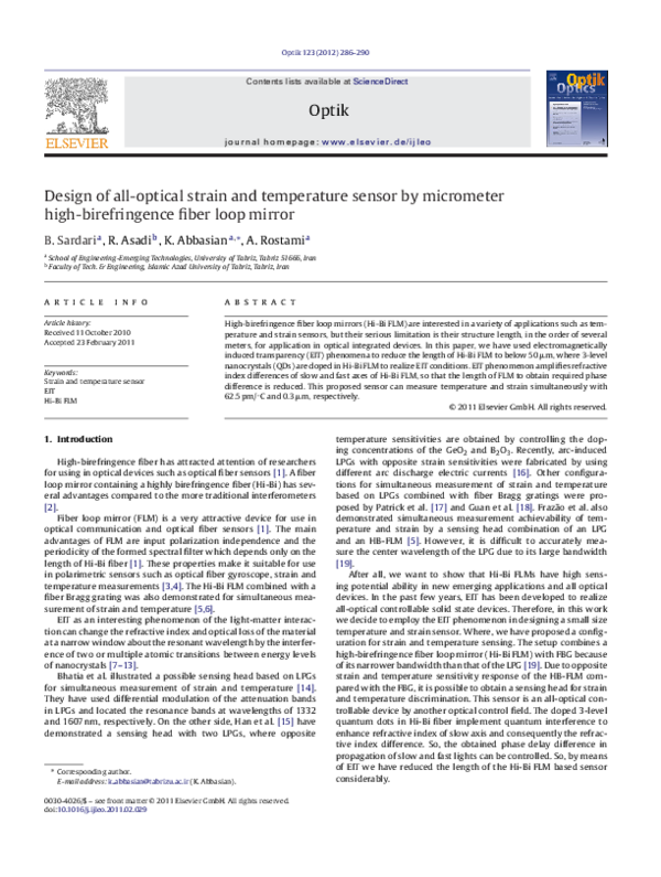 Pdf Design Of All Optical Strain And Temperature Sensor By Micrometer High Birefringence Fiber