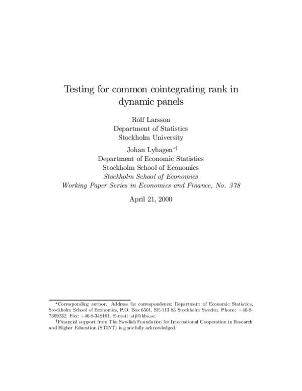 (PDF) Testing for common cointegrating rank in dynamic panels