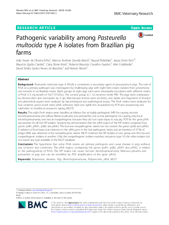 (PDF) Pathogenic variability among Pasteurella multocida type A ...