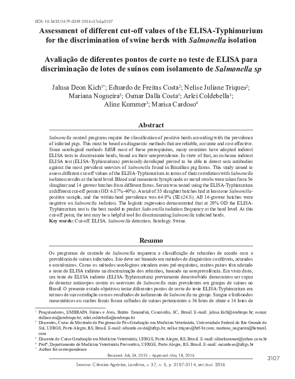 (PDF) Assessment of different cut-off values of the ELISA-Typhimurium ...