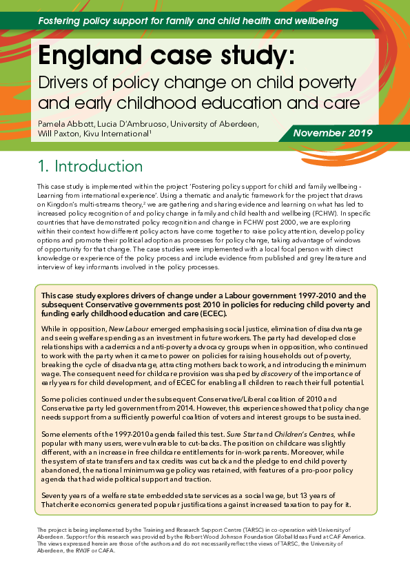 (PDF) England case study: Drivers of policy change on child poverty and ...