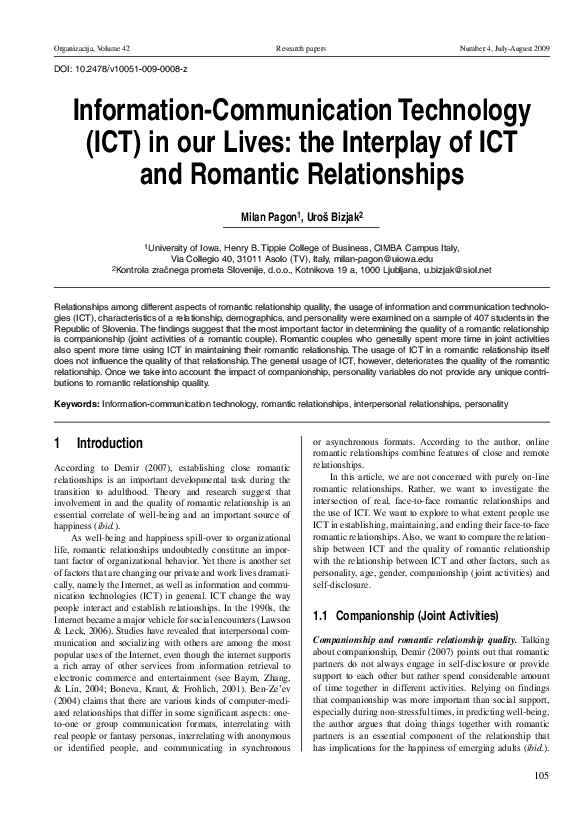 Pdf Information Communication Technology Ict In Our Lives The Interplay Of Ict And Romantic
