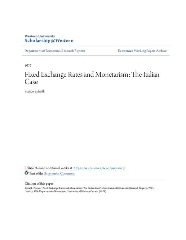 (PDF) Fixed Exchange Rates and Monetarism: The Italian Case